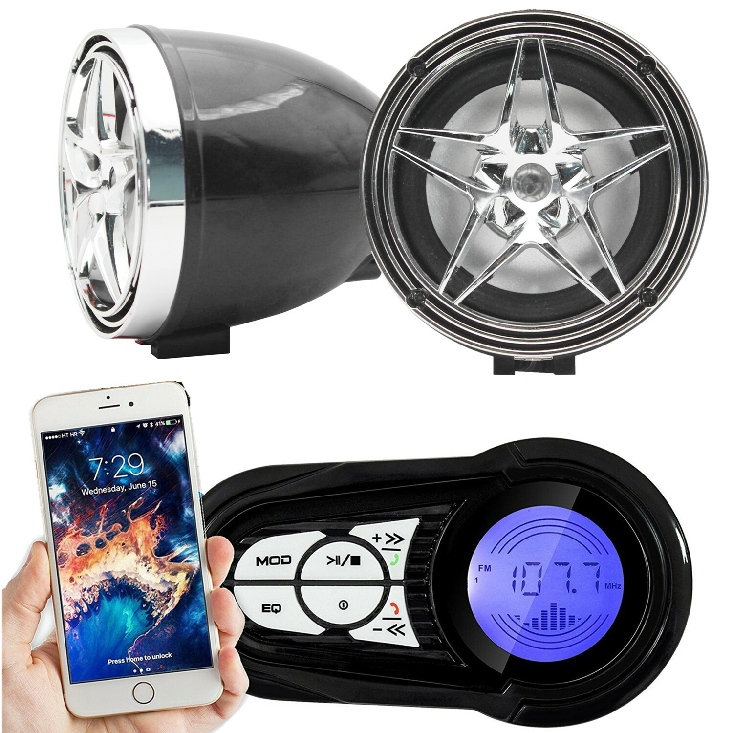 12V Motorcycle Waterproof Bluetooth Amplifier Speaker TF USB MP3 FM ...