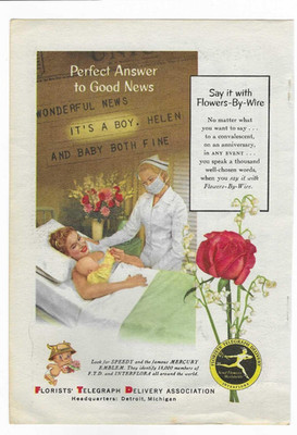 FTD Florists Telegraph Delivery Flowers by Wire Hospital Patient 1953 ...