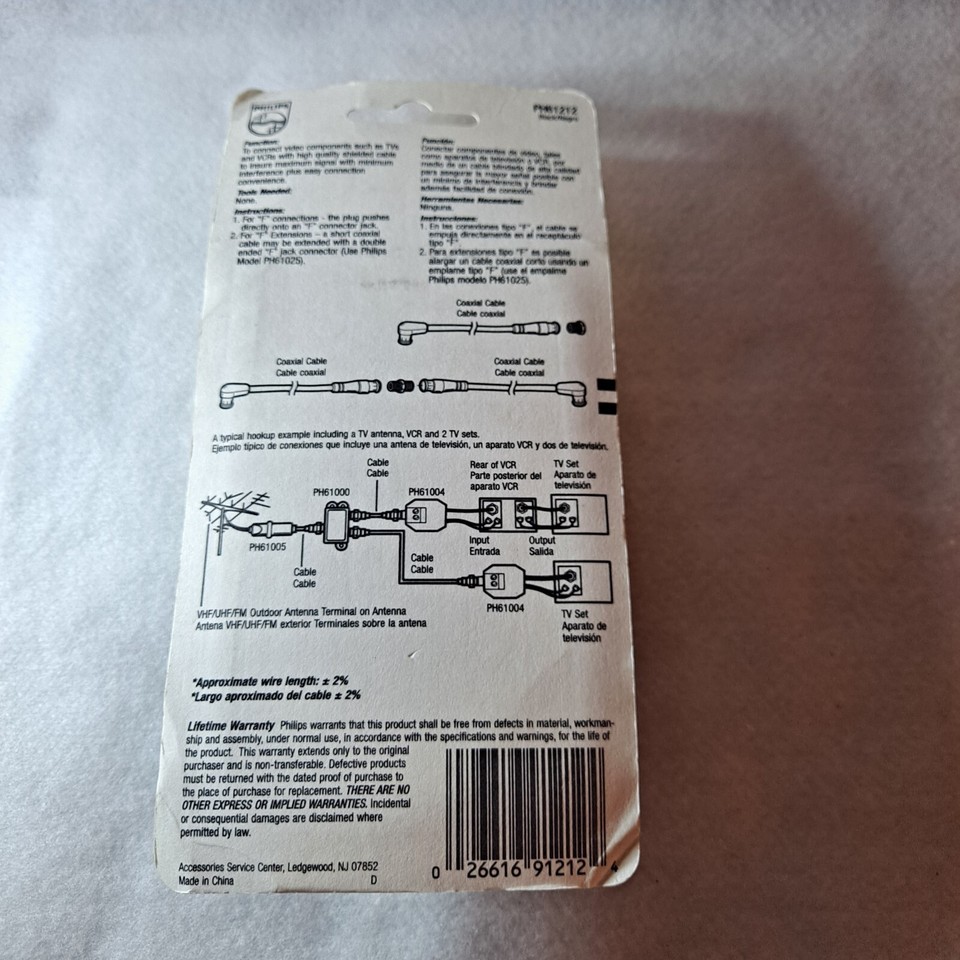 Philips RG59 Coaxial Cable 6 ft Video PH61212 Connects Video Components ...