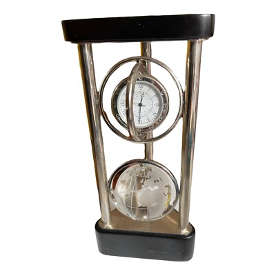 Gyro Spinning Desk Clock Crystal Globe on Silver Pillars Wagners Tested ...
