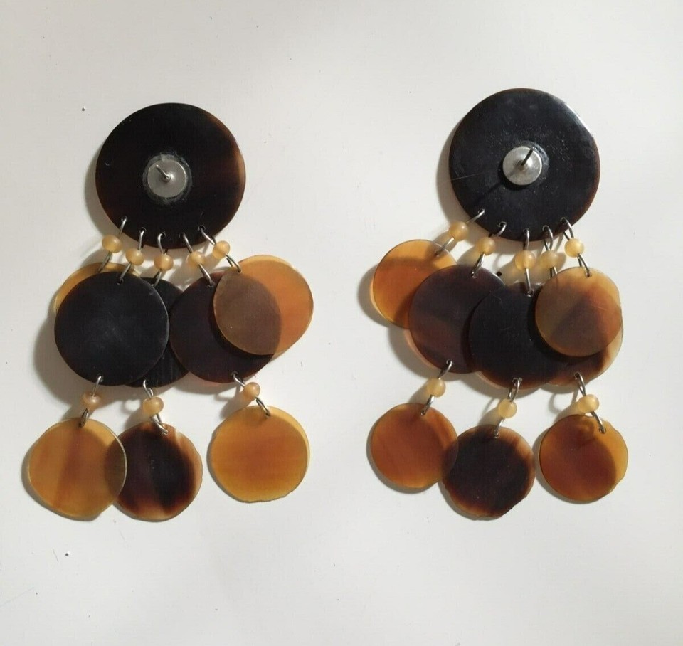 Vintage tortoise shell style pierced dangle/drop long earrings | eBay