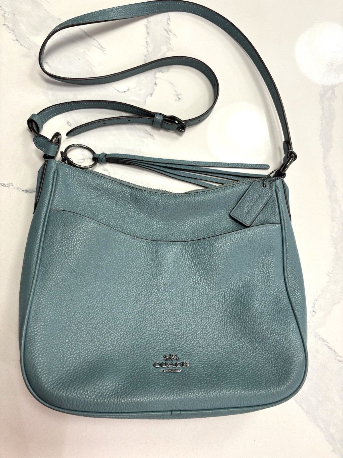 Coach Chaise Green Blue Pebble Leather Shoulder bag C… - Gem