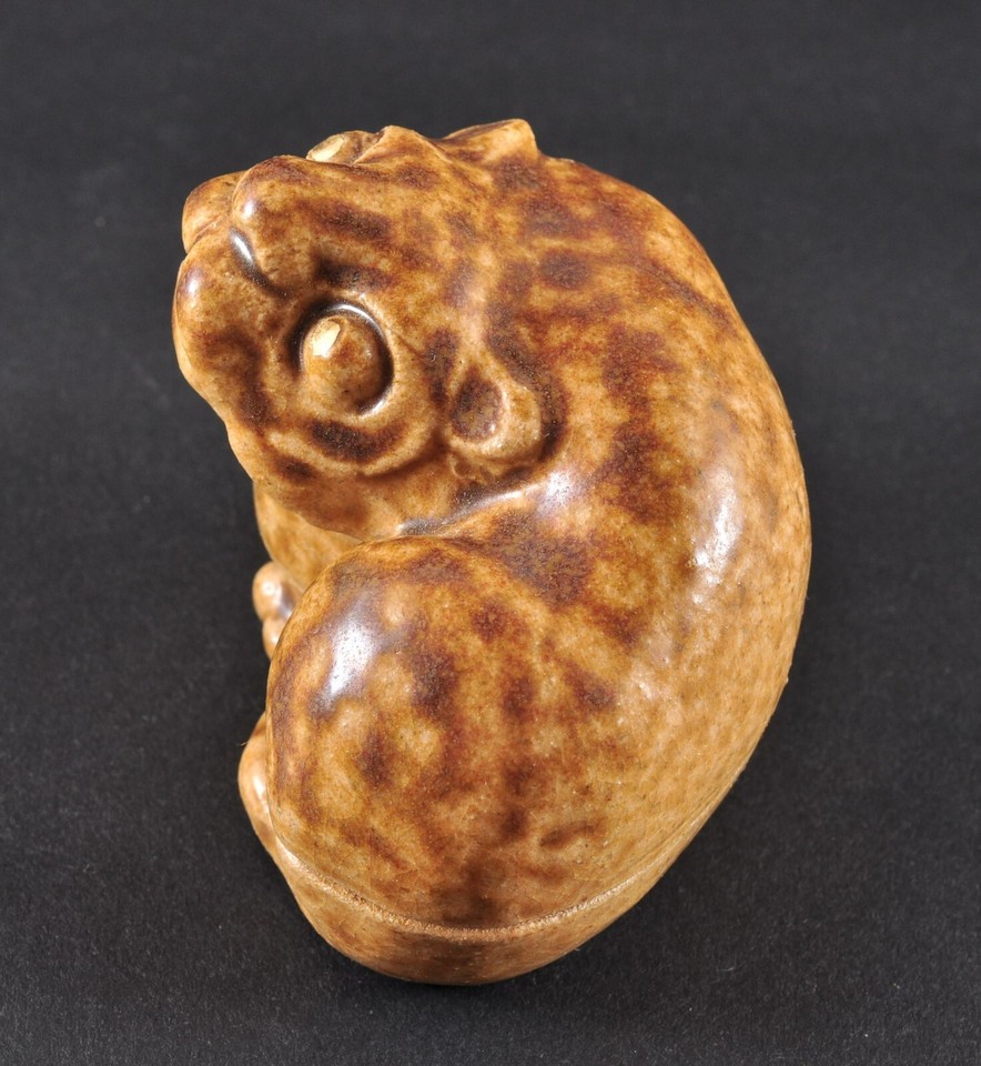 Japanese Incense Container Brown Pottery Tiger Design MINORU-NISHIKAWA ...