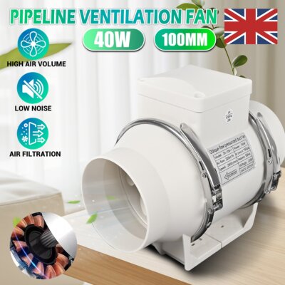 100mm 4" Quiet Inline Extractor Fan Bathroom & Hydroponics for ...