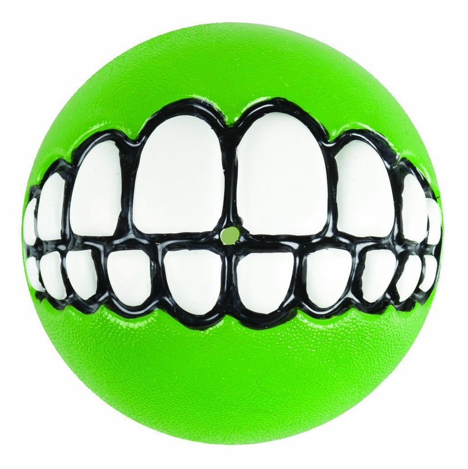 1 GRINZ BALL MEDIUM Funny Smile Dog & Puppy Rubber Treat Fetch Ball Toy ...