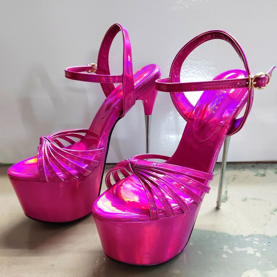 19cm Ultra High Heels Metal Stiletto Platform Sandals Women's Ankle ...