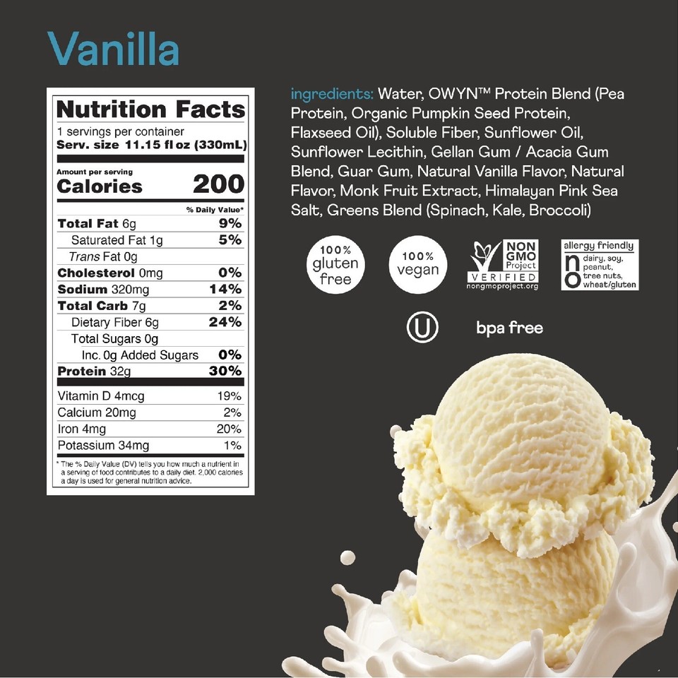 OWYN Pro Elite Protein Shake, Vanilla, 4 Ct, 32g | eBay