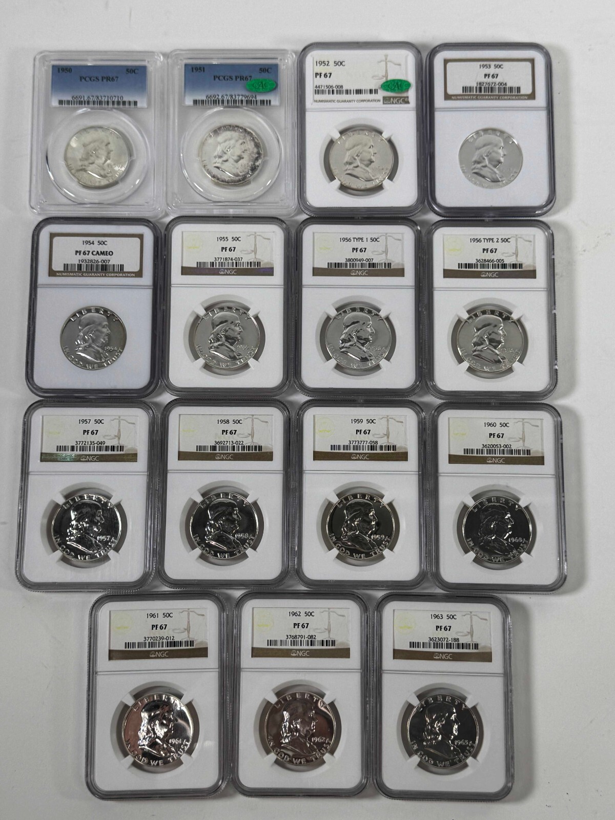 1950-1957 Franklin Proof Graded Set All At Least PR67 2 PCGS Rest NGC ...