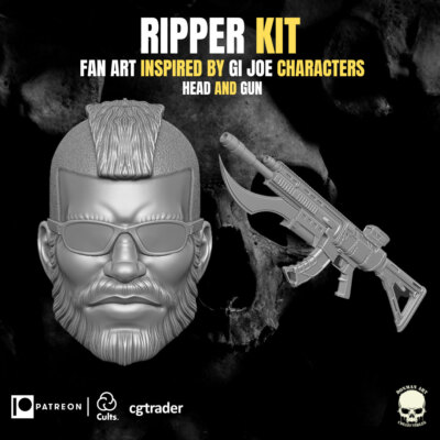 Dreadnok Ripper custom kit head and gun use w/ 4" 6" 7" 12" GI Joe ...