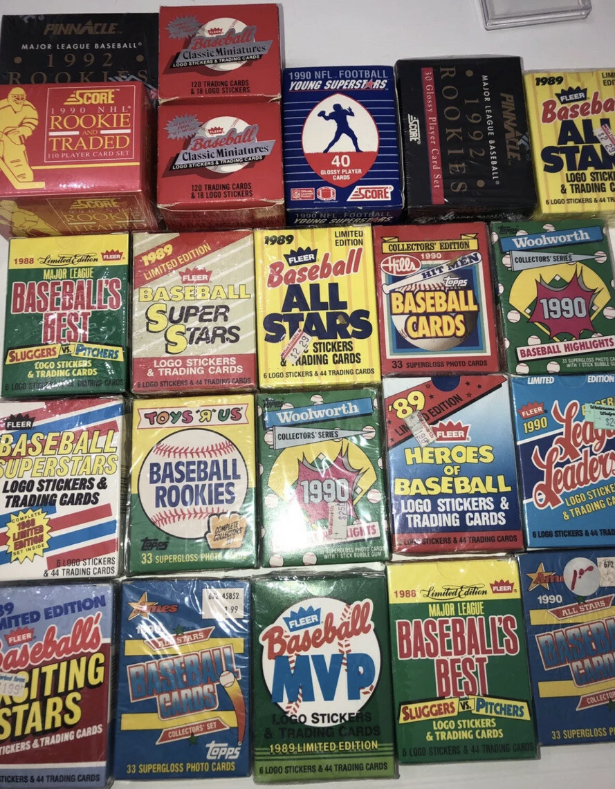 Huge Lot of Unopened Old Vintage Sports Cards in 15 Wax foil cello rack ...