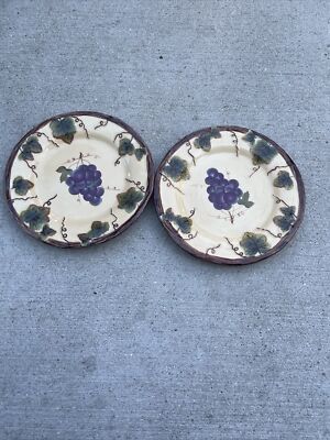 Set of 2 Pacific Rim Grape Salad Plates Embossed Leaves Handpainted ...