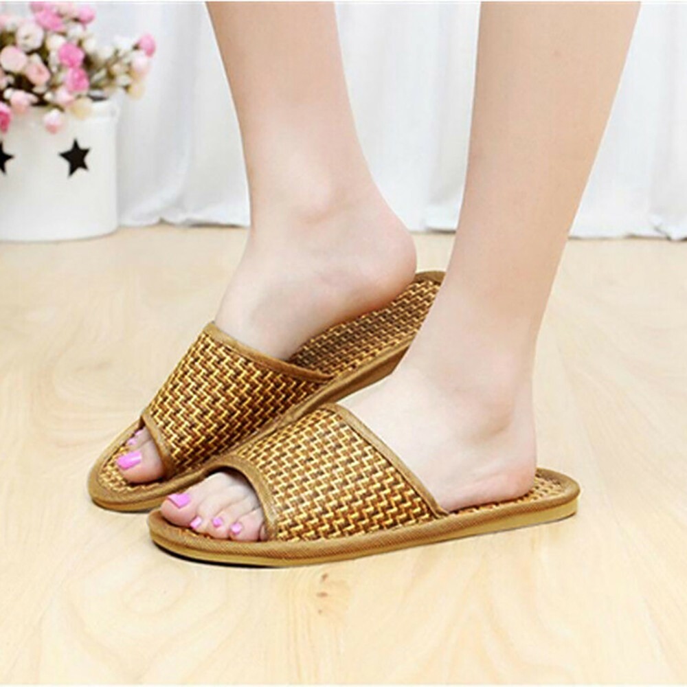 Fashion 1 Pair Slippers Indoor Open toe Rattan Sandals Slip on Bamboo ...