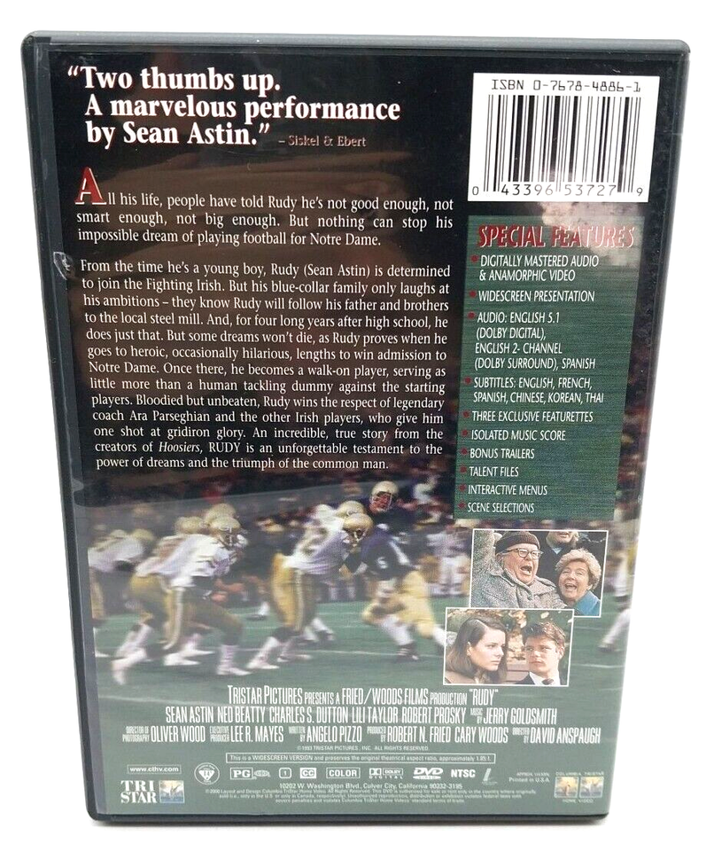 Rudy Special Edition DVD Family Sports College Football Widescreen ...
