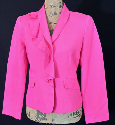 Alex Marie Blazer 8 Petite Hot Pink Linen Blend Ruffle Button Front ...