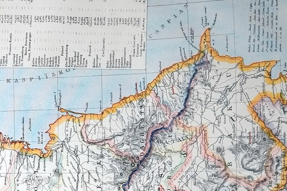 1882 Letts Landkarte Russland Mingrelia Koutais Gebiet & Bevölkerung ...