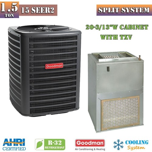 R32 Goodman 1.5 Ton Heat Pump & Air Handler System 15 SEER2 GLXS4BA1810 ...