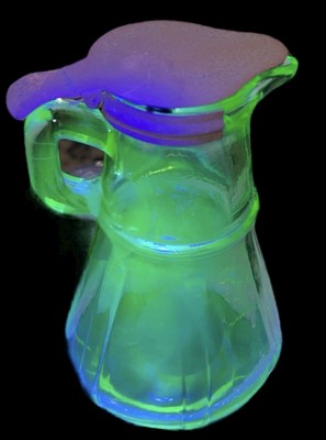 Antique 1916 Uranium Glass Hazel Atlas Green Depression Syrup Pitcher ...