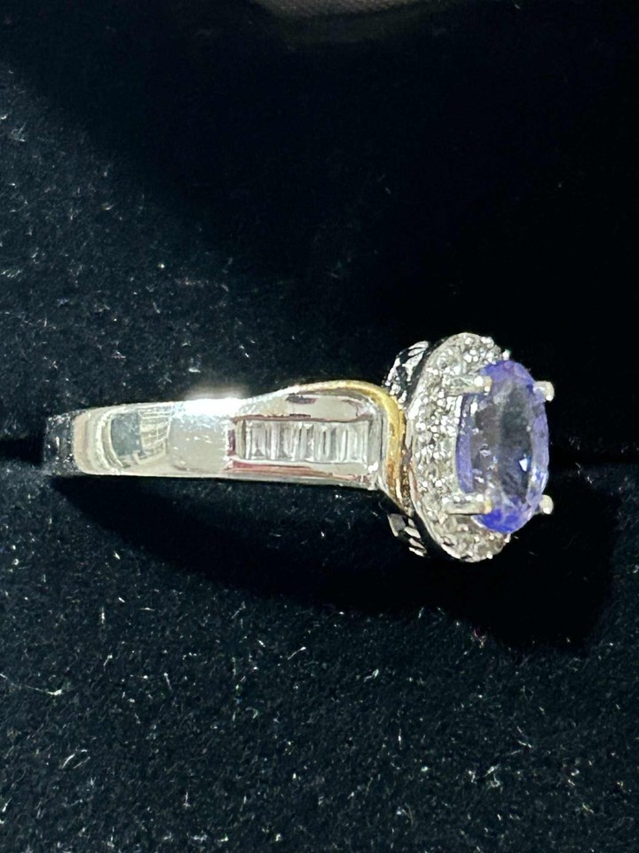 Djoy Tanzanite and White Zircon Ring, Size 7, Rhodium and 18 kt Over ...