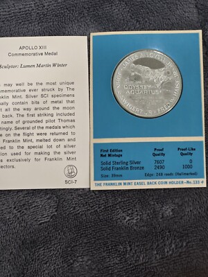 APOLLO XIII Sterling Silver Proof-1972 Franklin Mint Medal/Coin | eBay