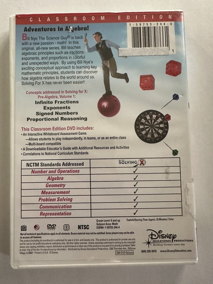 Bill Nyes Solving for X: Pre-Algebra, Vol. 1 (DVD, 2009, Classroom ...