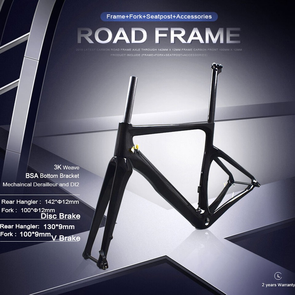 AIRWOLF Aero Carbon Fiber Road Bike Frame Disc/V Brake Frameset 3K BSA ...