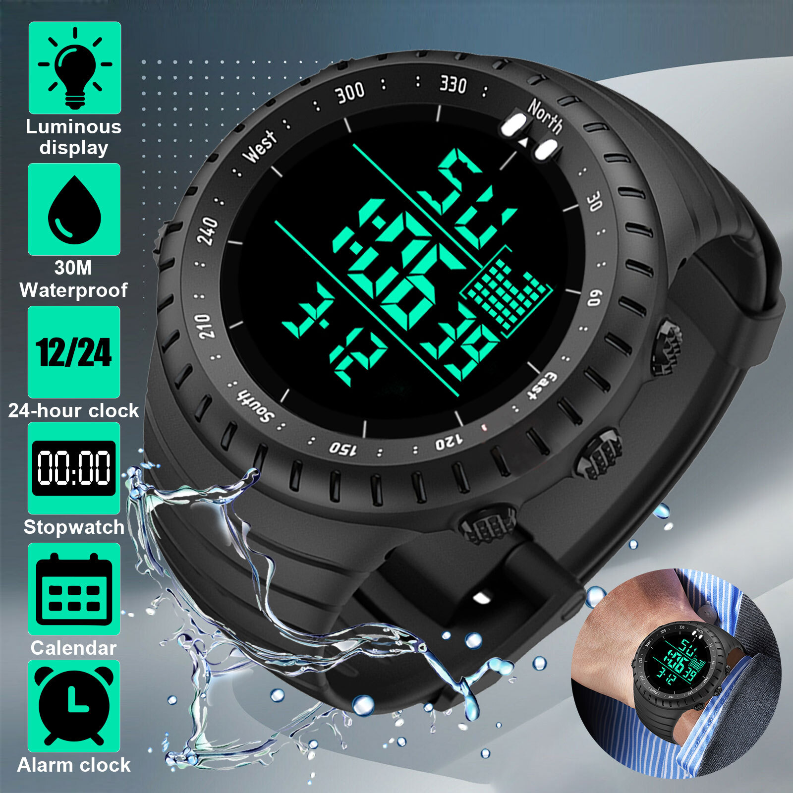 Waterproof Men's Military Tactical LED Digital Sports Watch Backlight ...