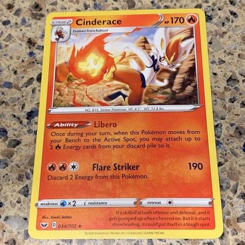 Cinderace TCG POKEMON TRADING CARD 36/202 - Rare - Sword and Shield | eBay