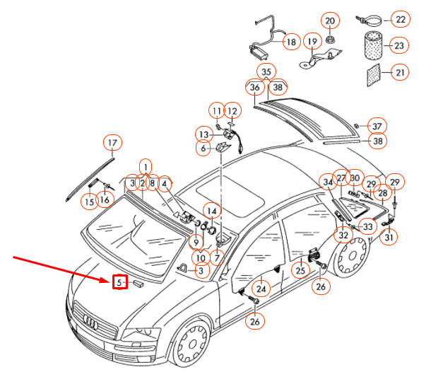 Audi A8 D3 Distanzscheibe Frontscheibe 443845631A neues echtes online ...
