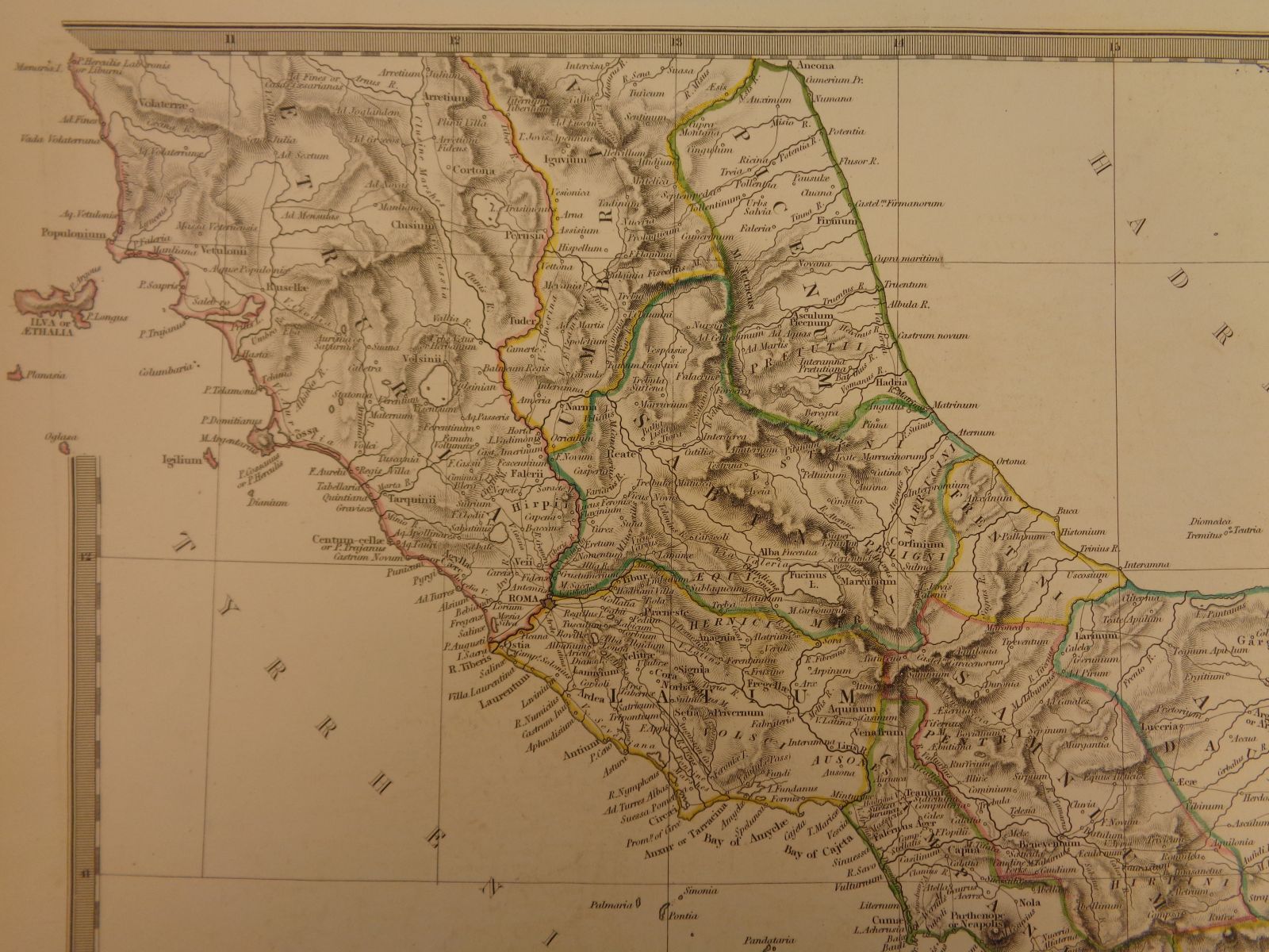 1844 BEAUTIFUL Huge Color MAP of Ancient Italy Gulf of Tarentum ATLAS ...