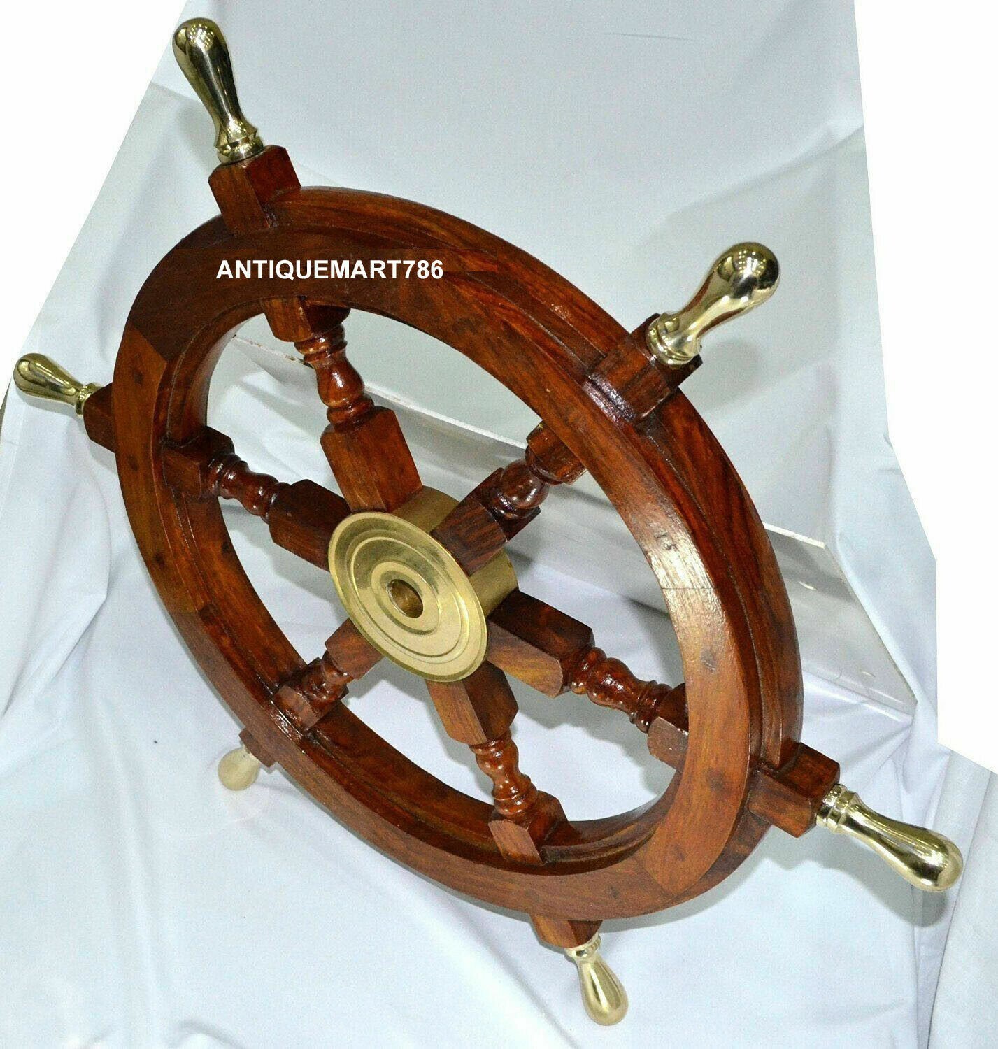Brass Handle Wall Decor handmade 18"Nautical Wooden Ship With Six Spoke ...
