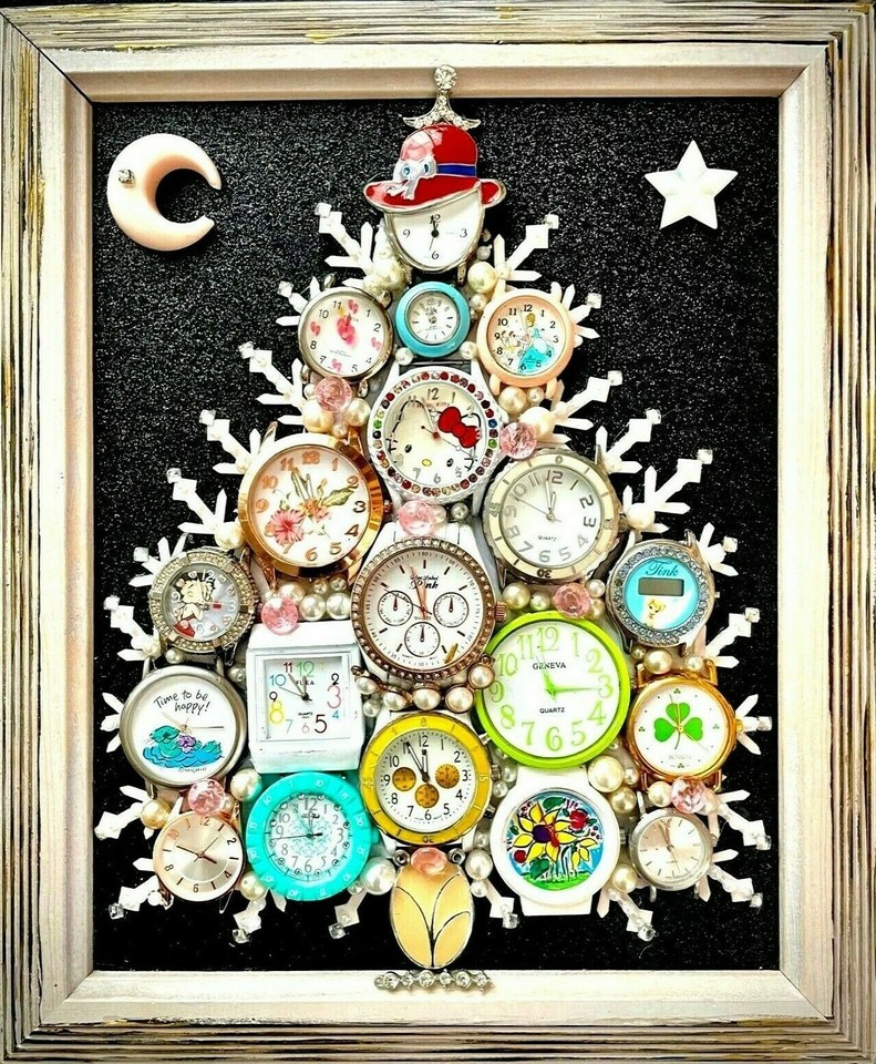 CHRISTMAS TREE, WATCH COLLECTION, FRAMED JEWELRY ONE OF A KIND ART ...