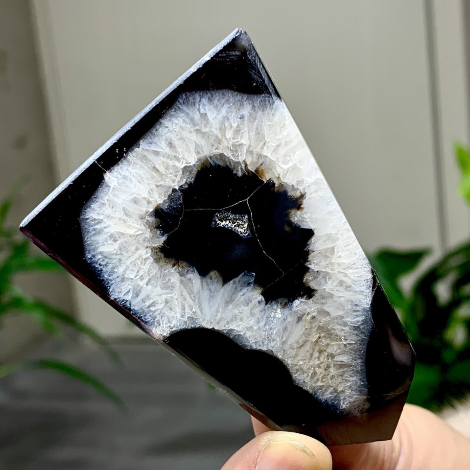 90G Natural black blossom stripe agate ObeliskQuartz Crystal Tower ...
