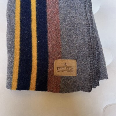Vintage Pendleton Home Collection Striped Blanket Charcoal Grey Yellow ...