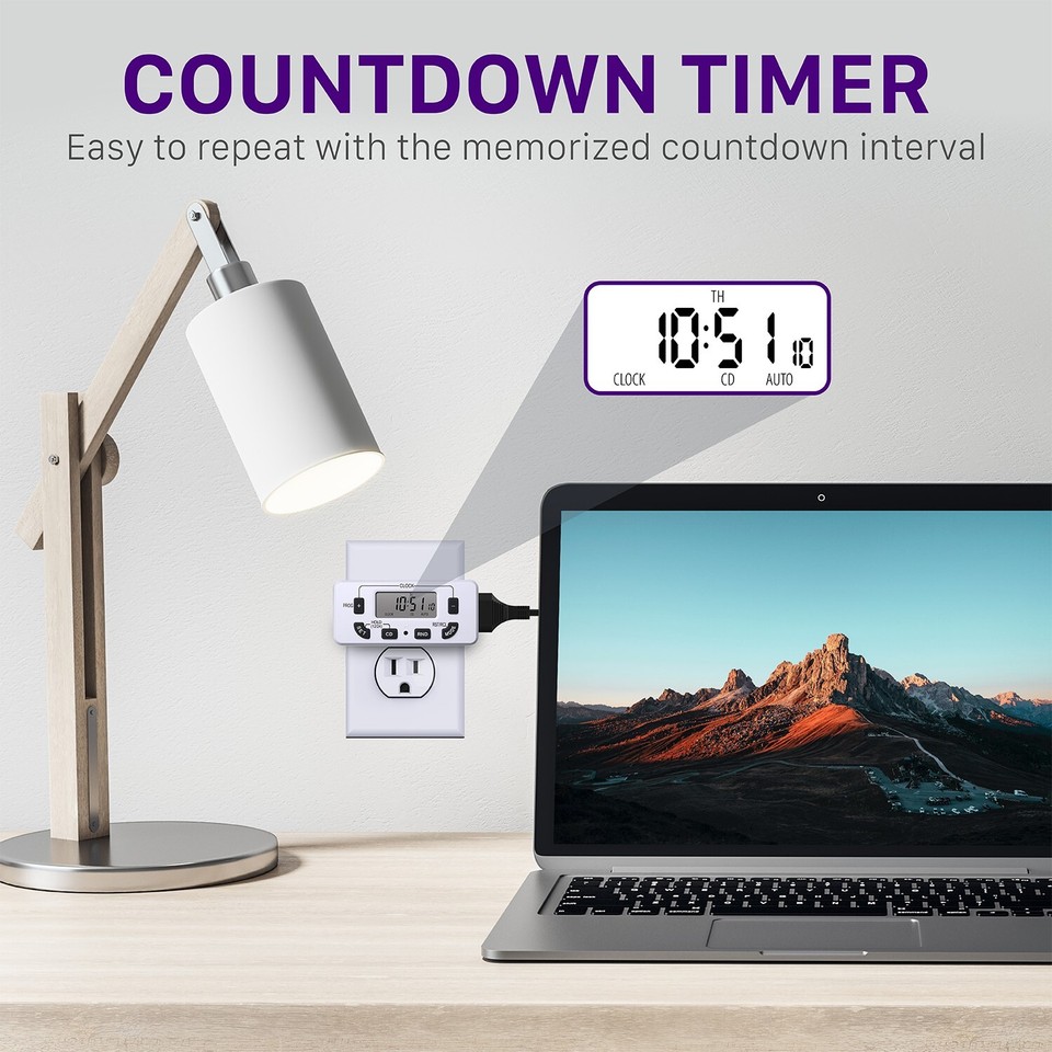 1 Pack Indoor 7 Days Programmable Digital Wall Outlet Light Timer Plug ...