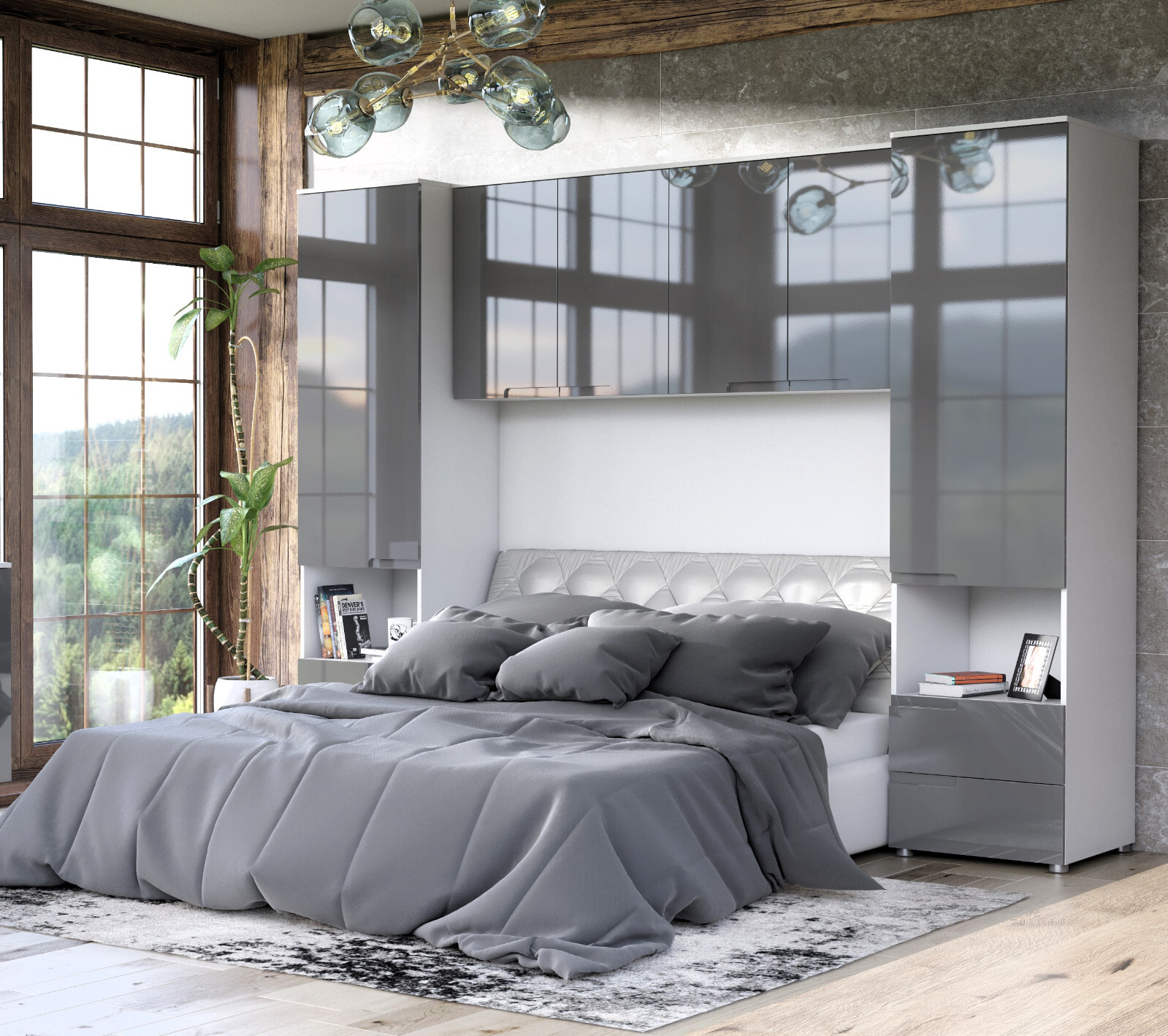 Cellini Grey High Gloss OverBed Storage Unit Wardrobe Bedroom Furniture ...
