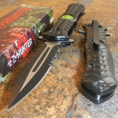 Zombie Hunter BLACK Spring Assisted TOXIC GREEN BIOHAZARD Dagger Blade ...