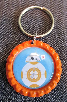 STAR WARS BB8 DROID ROBOT Orange Flat Bottle Cap Bling KEY CHAIN RING ...