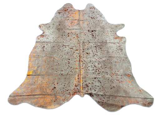 Orange Metallic Acid Washed Cowhide Rug (bronze) Size: 8x7 feet D-087 ...