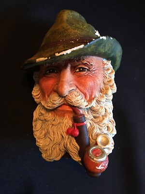 Vintage Bossons Tyrolean Bearded Man Pipe Wall Decor 6x4” Chalkware ...