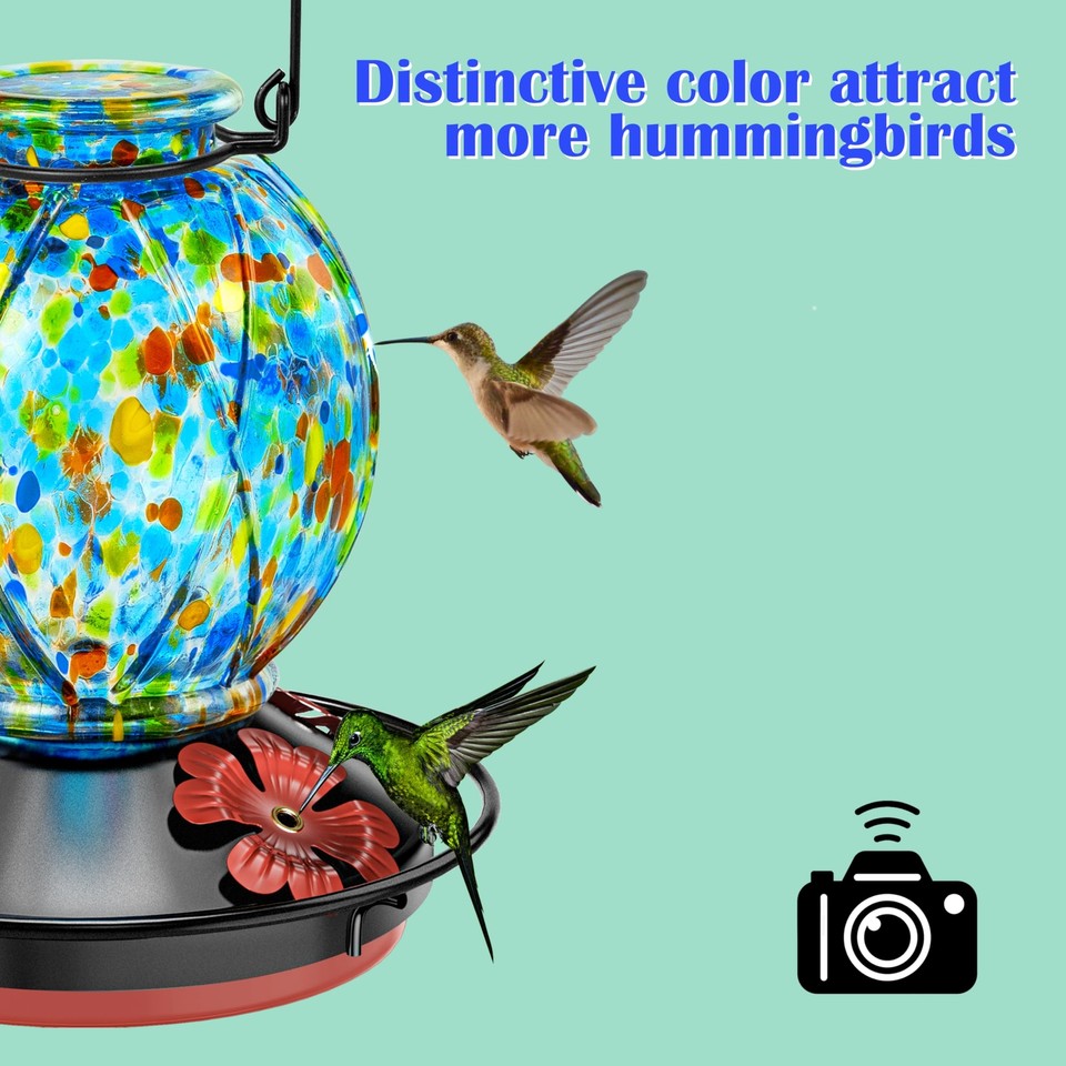 Hummingbird Feeder Glass Hummingbird Feeder For Outdoors Vibrant Colors ...