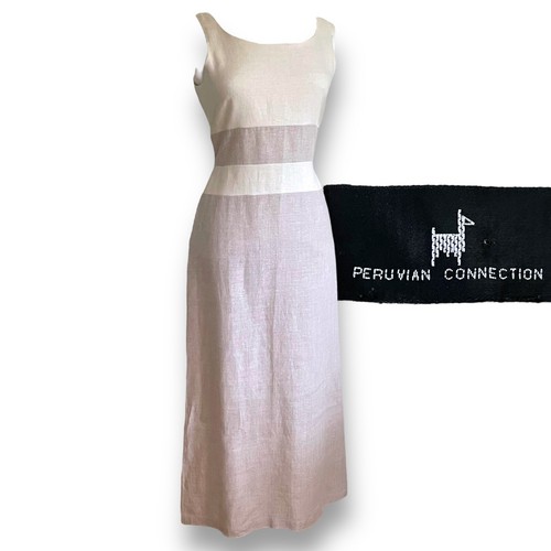 Peruvian Connection Womens Linen Dress Sz 6 Oatmeal Sheath Midi Minimalist Boho | eBay
