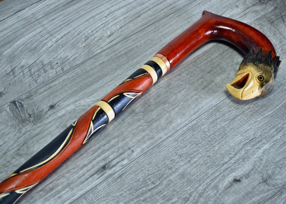 Cane Walking Stick Wooden carved Handmade - Hawk | eBay