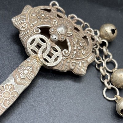 old China dynasty Tibetan silver Inlay Gem fengshui Butterfly fazan ...