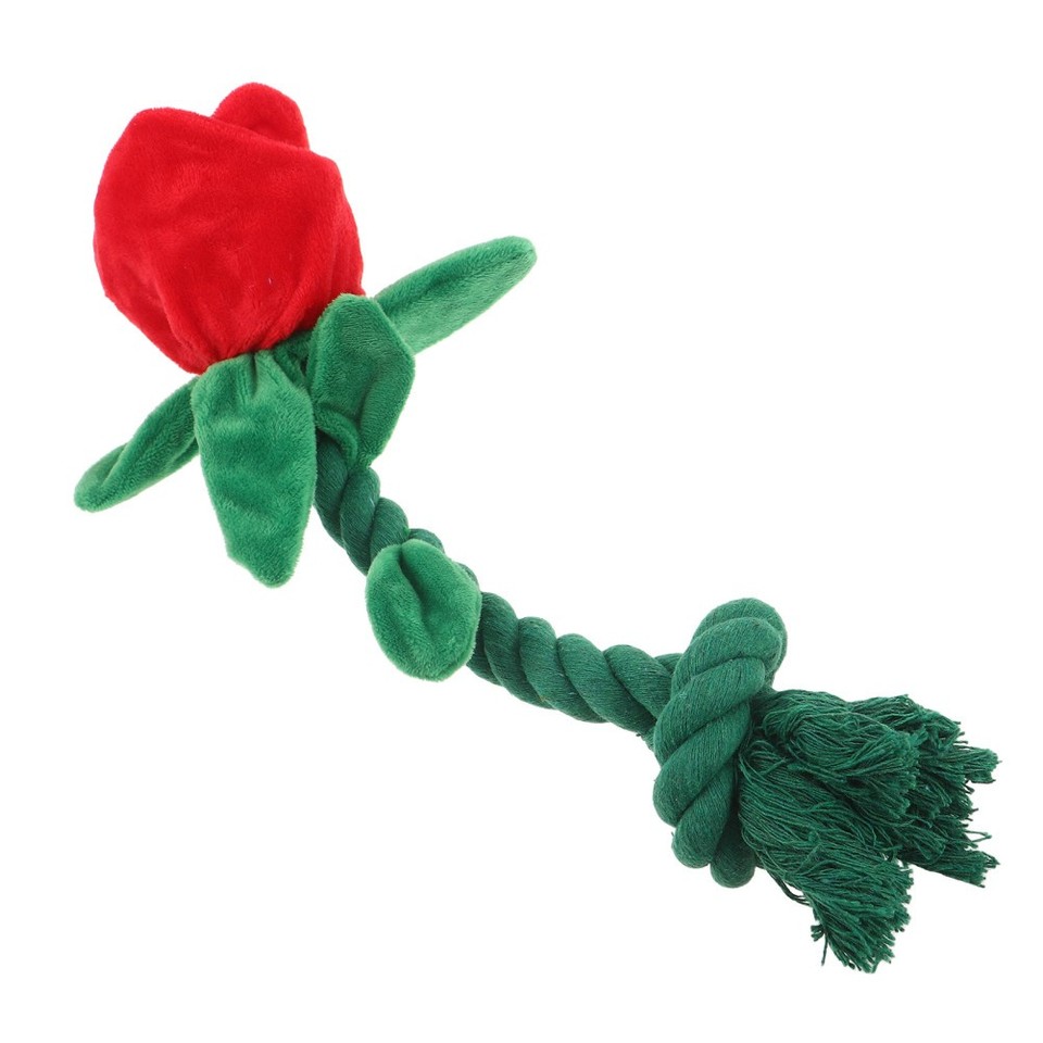 Rope Tug Toy, Dog Chew Molar Crinkle Sound Squeaky Toy Rose Flower ...