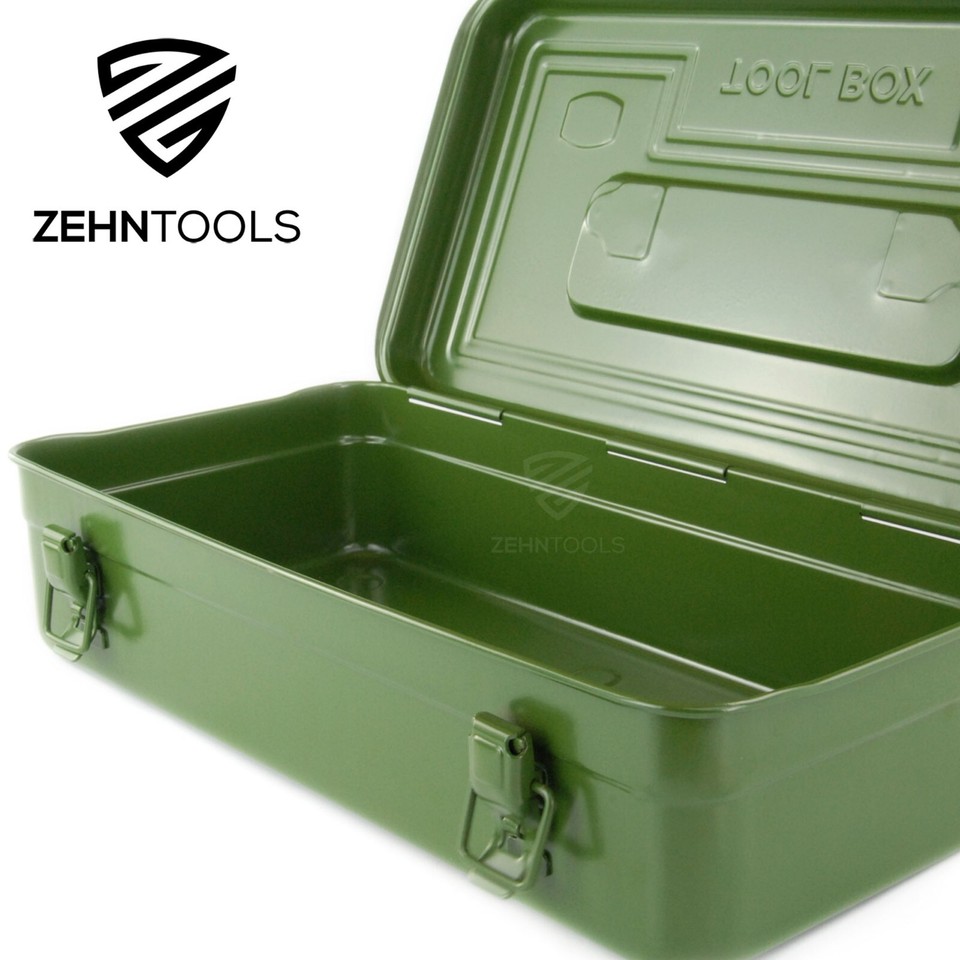Vintage Army Green Tool Box Metal Van Chest Carry Handle Military ...