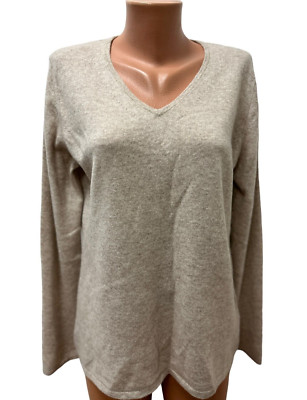 ALBA MODA Gr. DE 44 XL 100% KASCHMIR Damen Pullover Beige V-Ausschnit ...