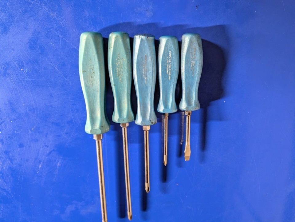 Snap-on 5 piece Phillips Screwdriver set PH1 PH2 PH3— Rare Pearl Blue ...