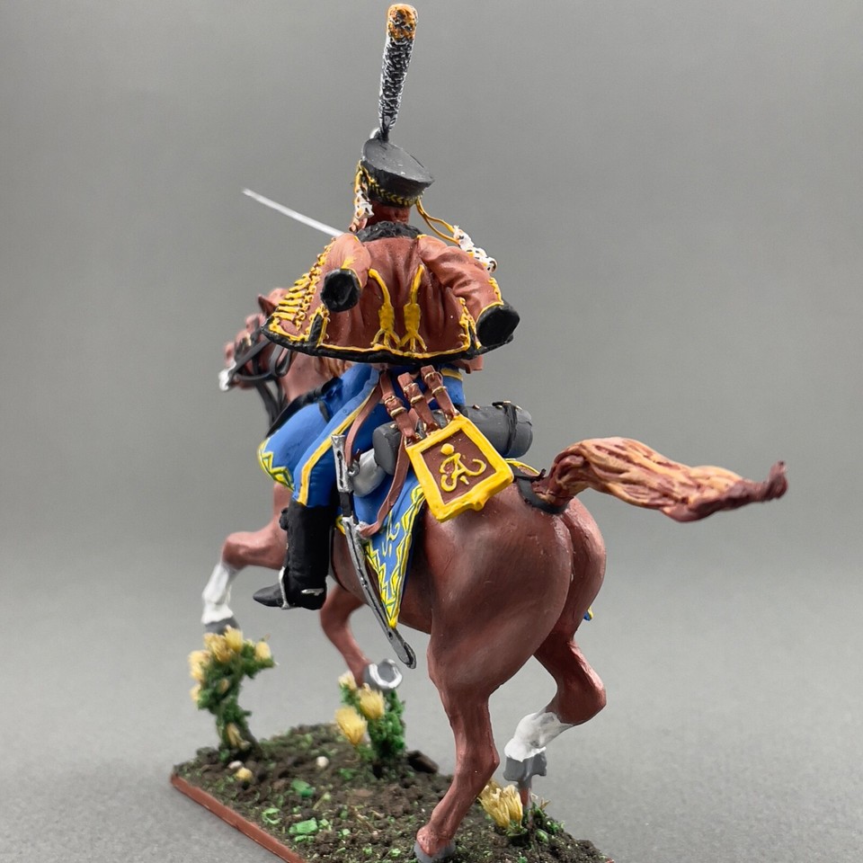 Painted Napoleonic tin figure 1/30, Russian Mounted hussar figurine VID ...