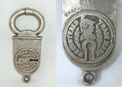 VINTAGE PADLOCK 2 LEVER PAT 5176 WARRANTED SECURE REGISTERED TRADEMARK ...