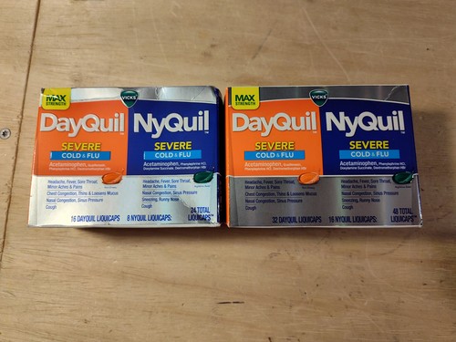 Vicks Dayquil Nyquil Severe Cold and Flu Liquid Caps 48 count (lot of 2 ...